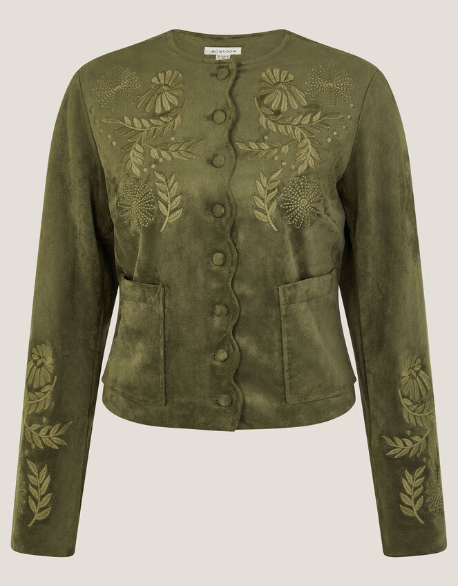 Ari Embroidered Faux Suede Jacket Green | Women's Jackets | Monsoon Global.