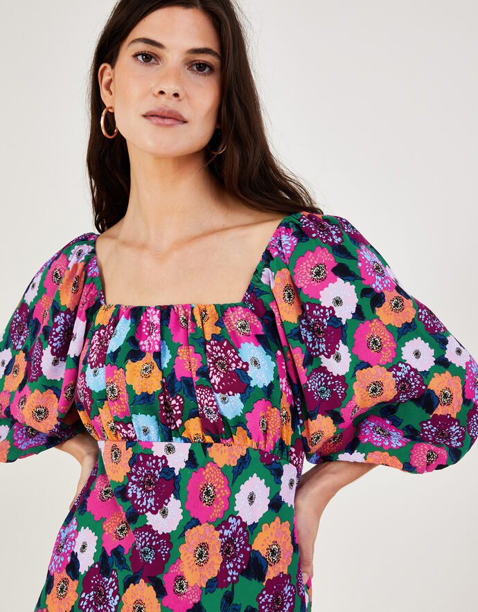 Bonnie Floral Short Sleeve Midi Dress Green