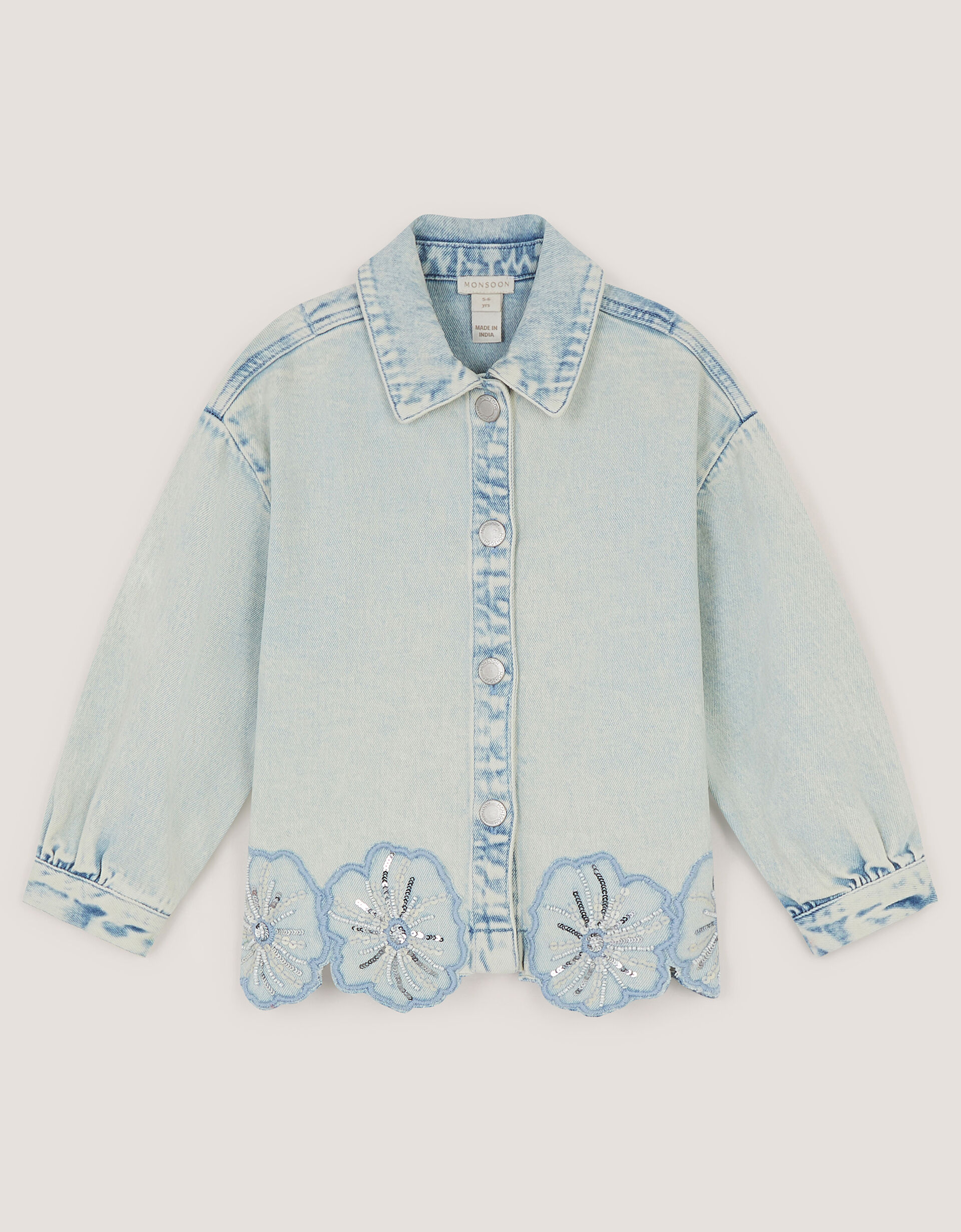 Flower Sequin Denim Jacket Blue | Girls' Coats & Jackets | Monsoon ROI.