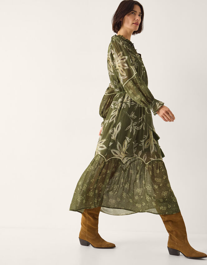 Leona Print Long Sleeve Midi Dress Green | Day Dresses | Monsoon ROI.