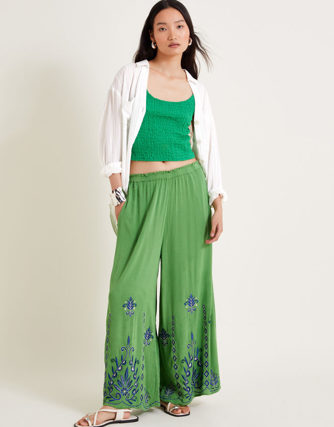 Saffron Embroidered Wide Leg Trousers Green | Trousers & Leggings ...