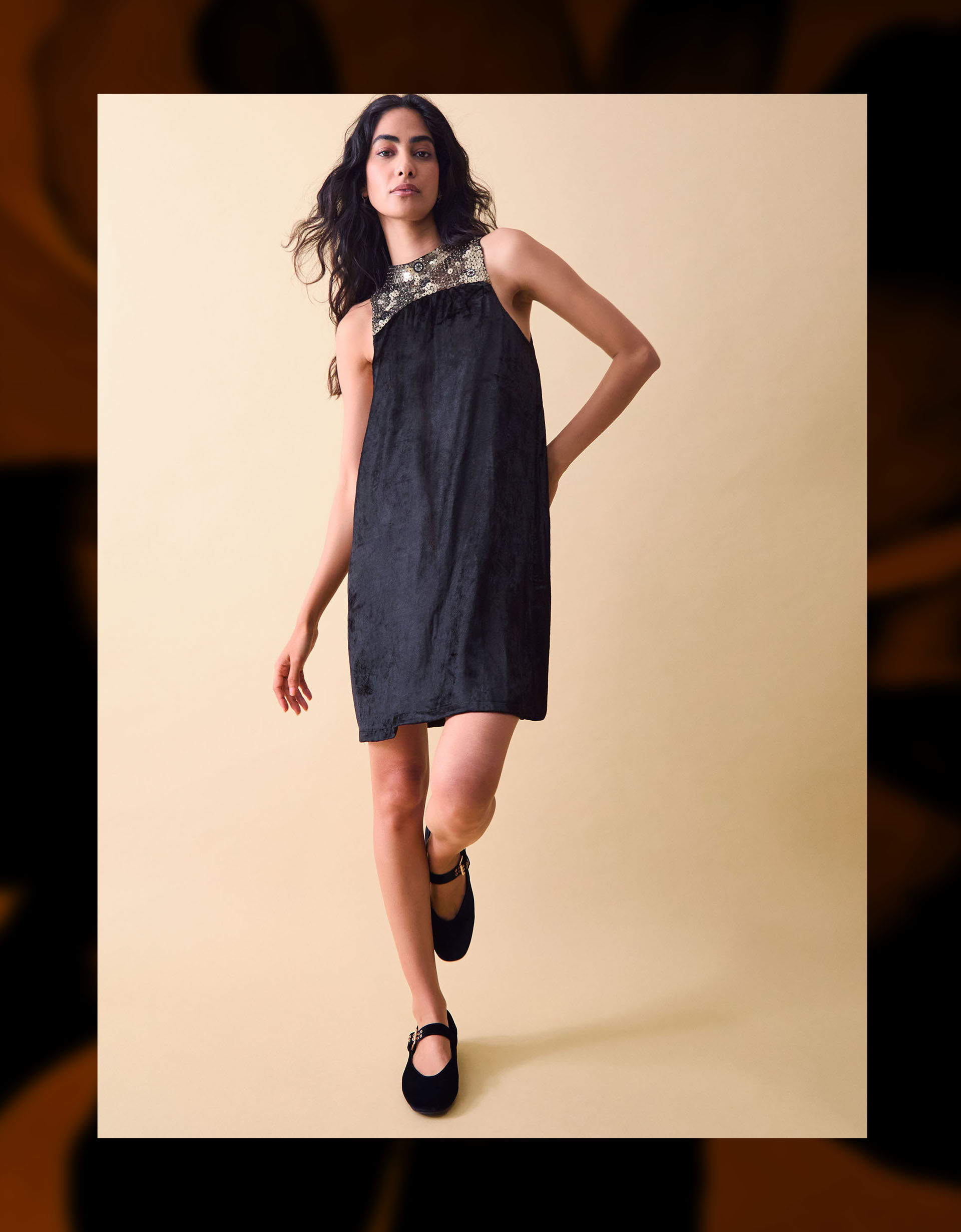 Clemence Margot Embellished Velvet Mini Shift Dress Black