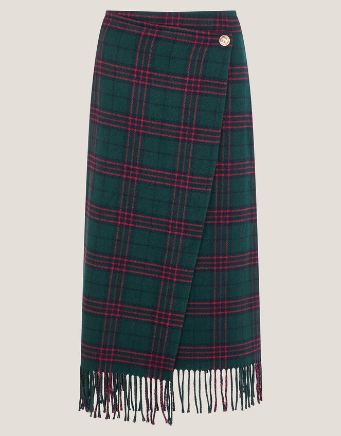 Monsoon x Sarah Corbett-Winder Tartan Fringe Midi Skirt Teal | Skirts ...