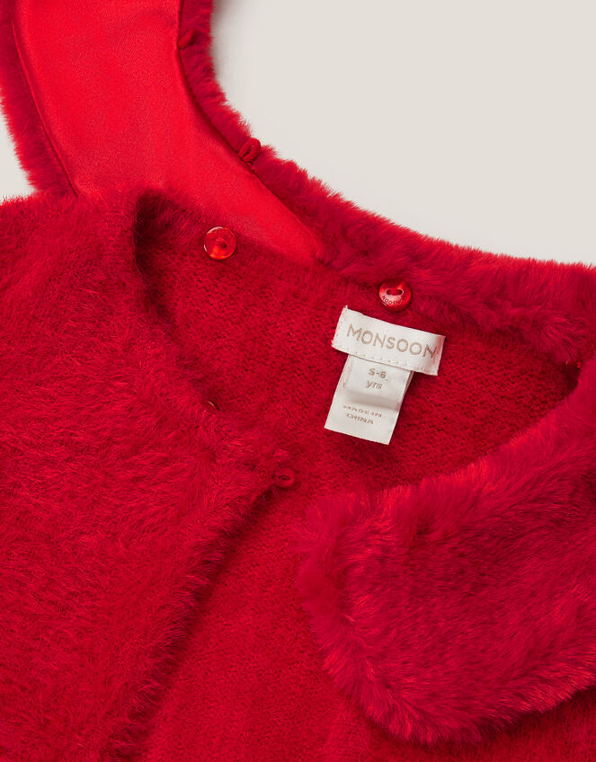 Detachable Collar Fuzzy Cardigan Red | Girls' Cardigans | Monsoon Global.