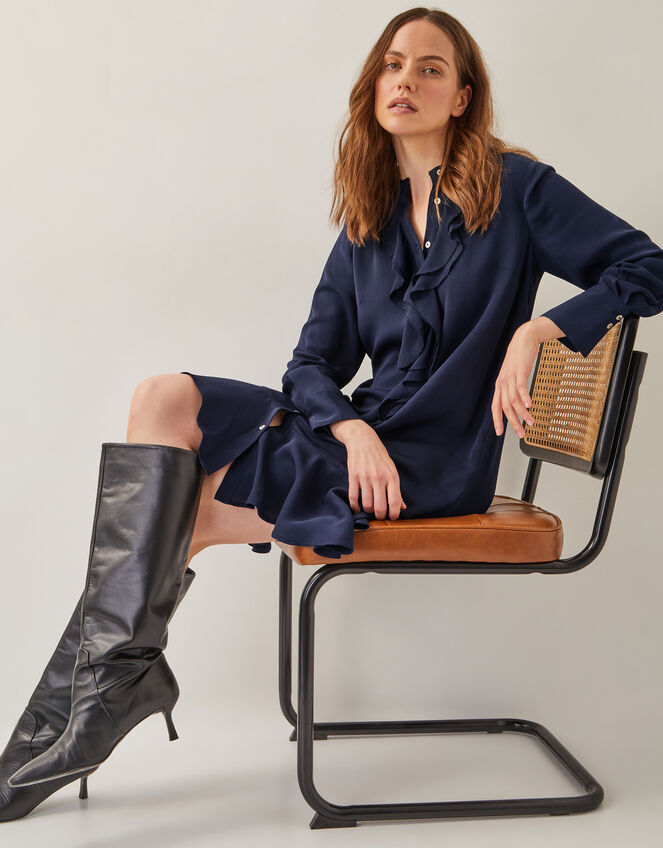 Lara Long Sleeve Frill Dress Blue | Work Dresses | Monsoon US.
