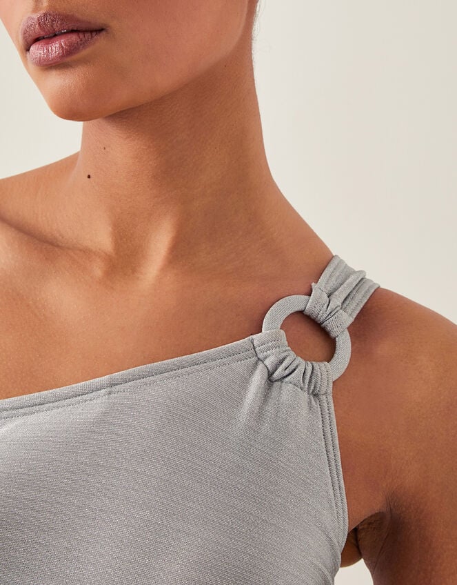 Kimi Glitter One-Shoulder Swimsuit Silver