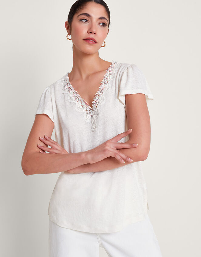 Lisa Lace Linen T-Shirt Ivory | Tops & T-shirts | Monsoon US.