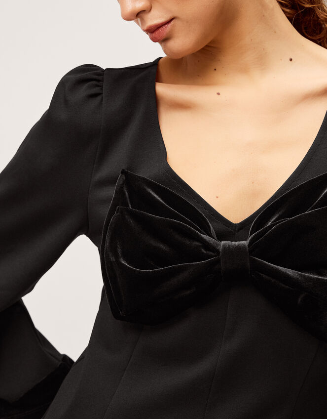 Blair Velvet Bow Long Sleeve Mini Dress Black | Mini Dresses | Monsoon ...