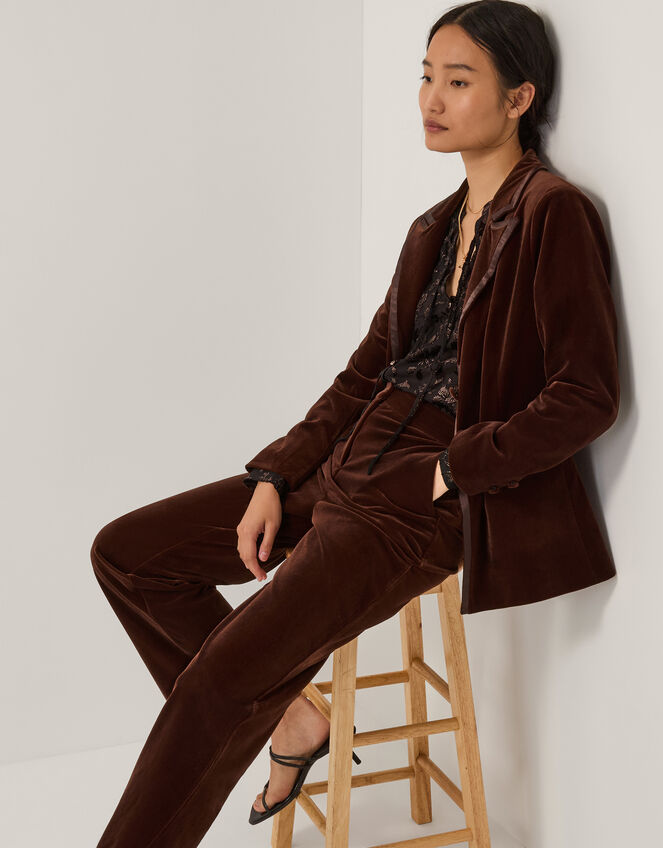 Mila Single Breasted Velvet Blazer Copper | Women's Jackets | Monsoon ...