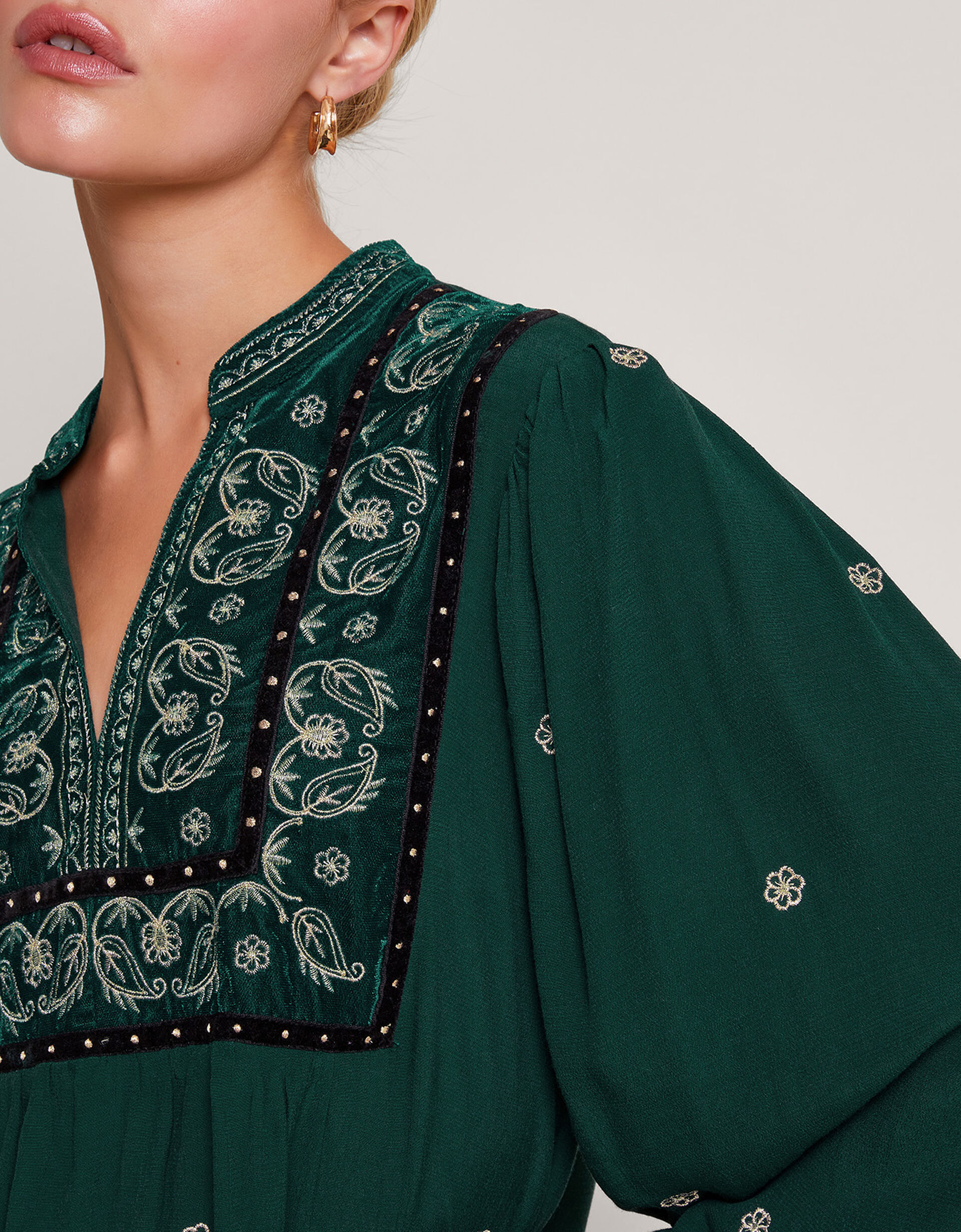 Posie Paisley Embroidered Blouse Green