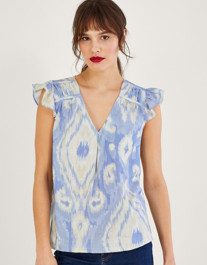 Peggy Ikat Tank Top in Linen Blend Blue