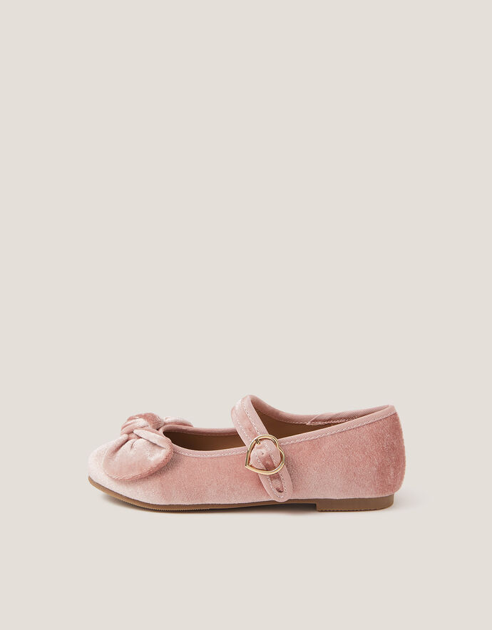 Velvet Bow Strap Ballet Flats Pink | Girls' Flat Shoes | Monsoon Global.