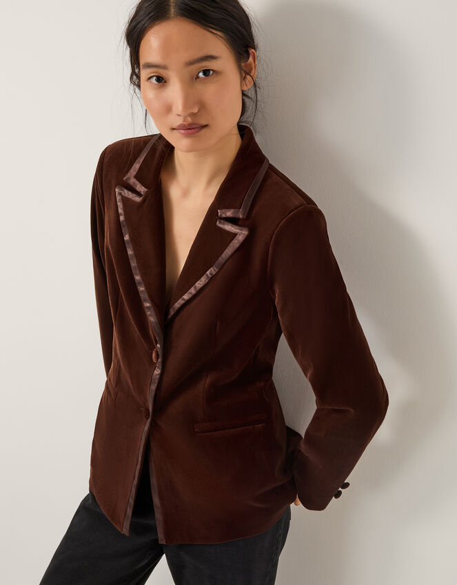 Mila Single Breasted Velvet Blazer Copper | Women's Jackets | Monsoon ...