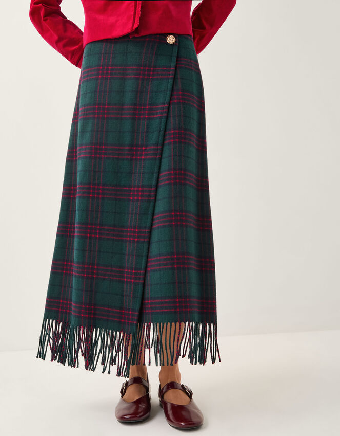 Monsoon x Sarah Corbett-Winder Tartan Fringe Midi Skirt Teal | Skirts ...
