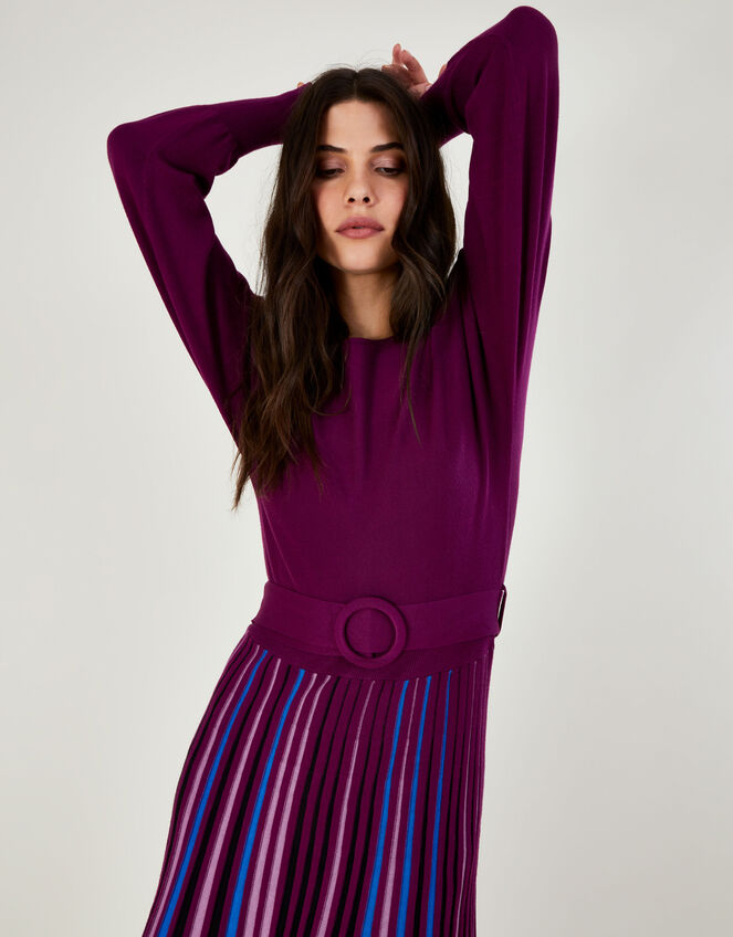 Slash Neck Pleated Skirt Dress with LENZING™ ECOVERO™ Purple | Day ...