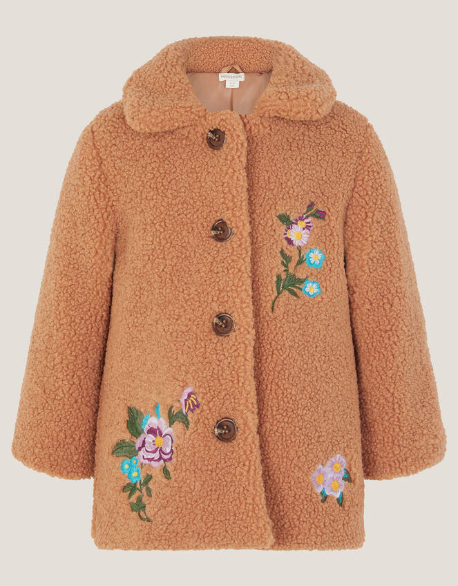 Baby Floral Embroidered Faux Shearling Coat Camel | Children's ...