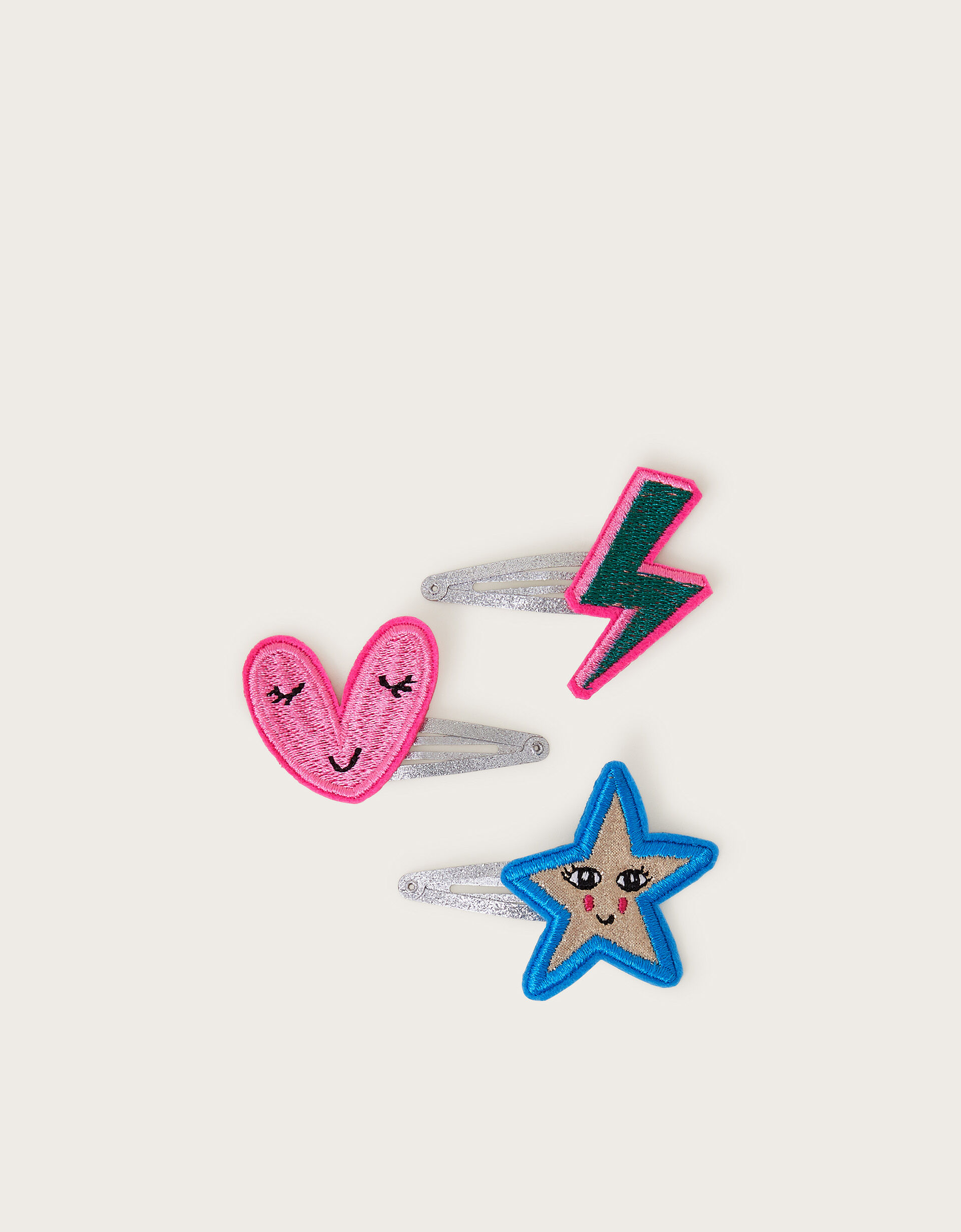 3 Pack Embroidered Badge Hair Clips Accessories Monsoon Global