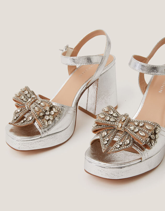 Arla Jewel Bow Platform Heels Silver | Occasion Shoes | Monsoon US.