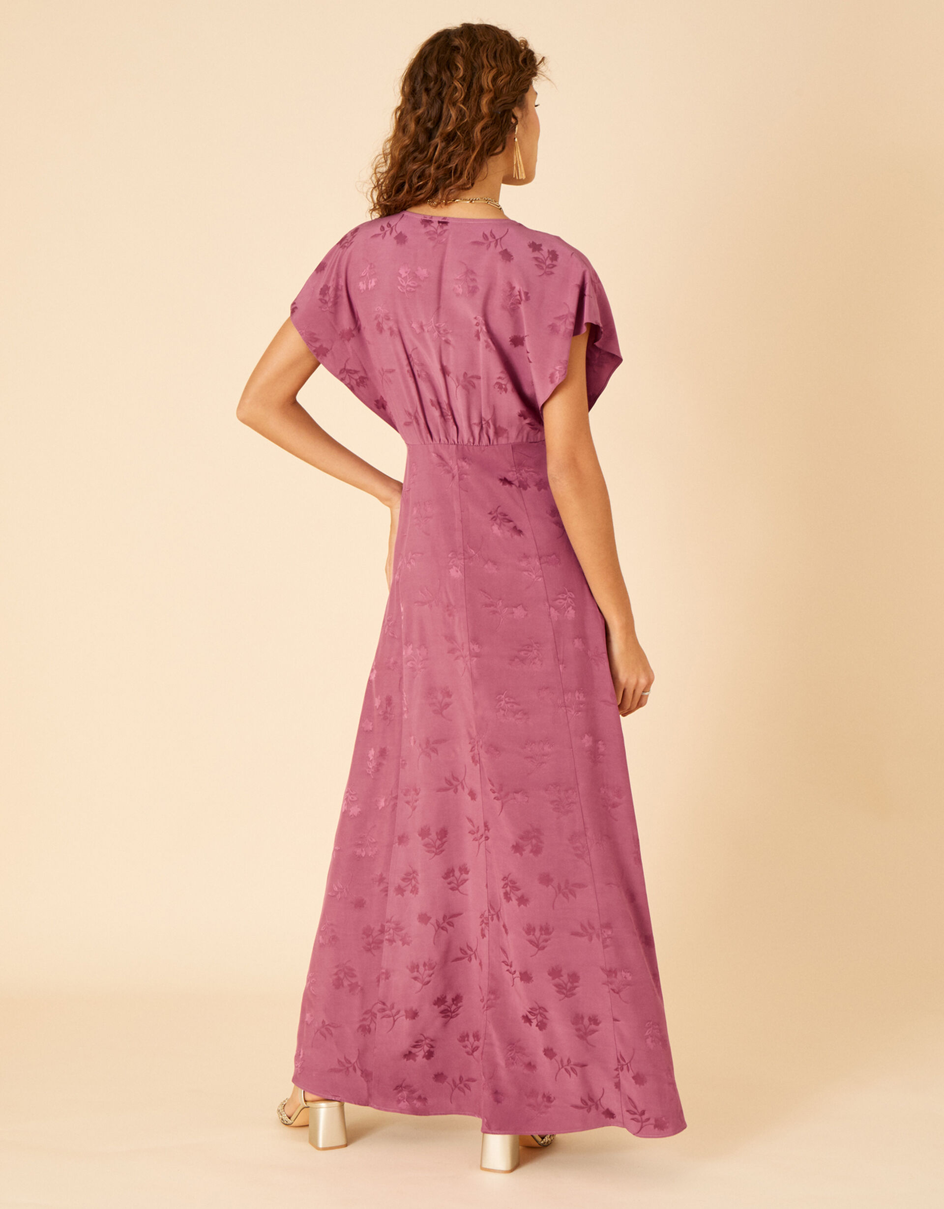 Donna Satin Jacquard Maxi Dress Pink