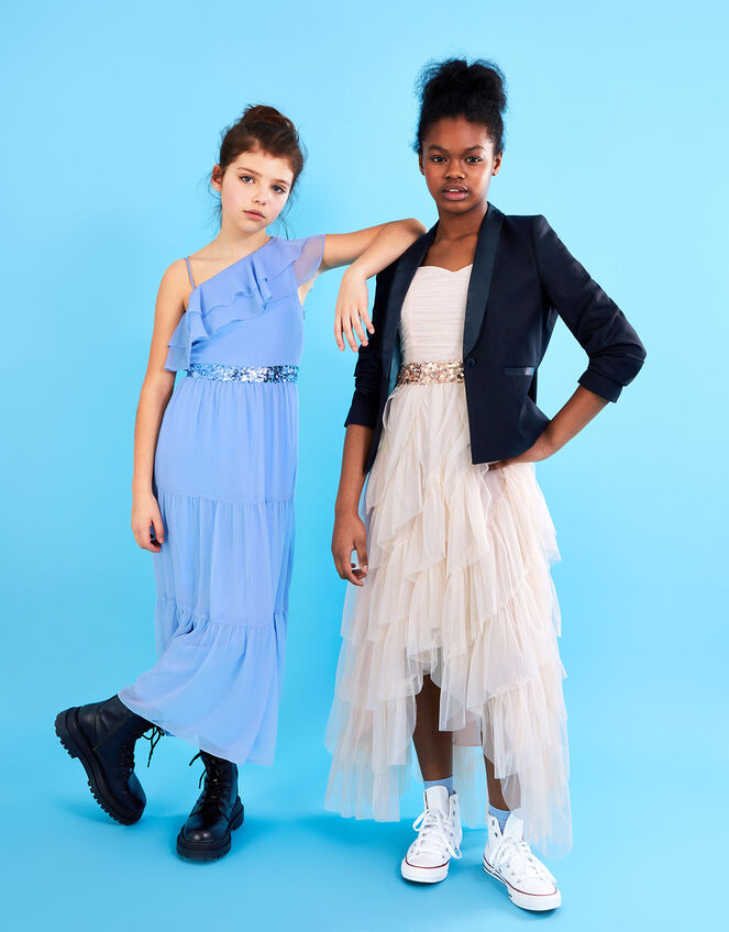 Ruby Ruffle One-Shoulder Prom Dress Blue | Girls' Dresses | Monsoon Global.