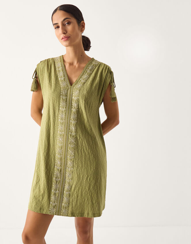 Julie Embroidered Mini Kaftan Dress Green