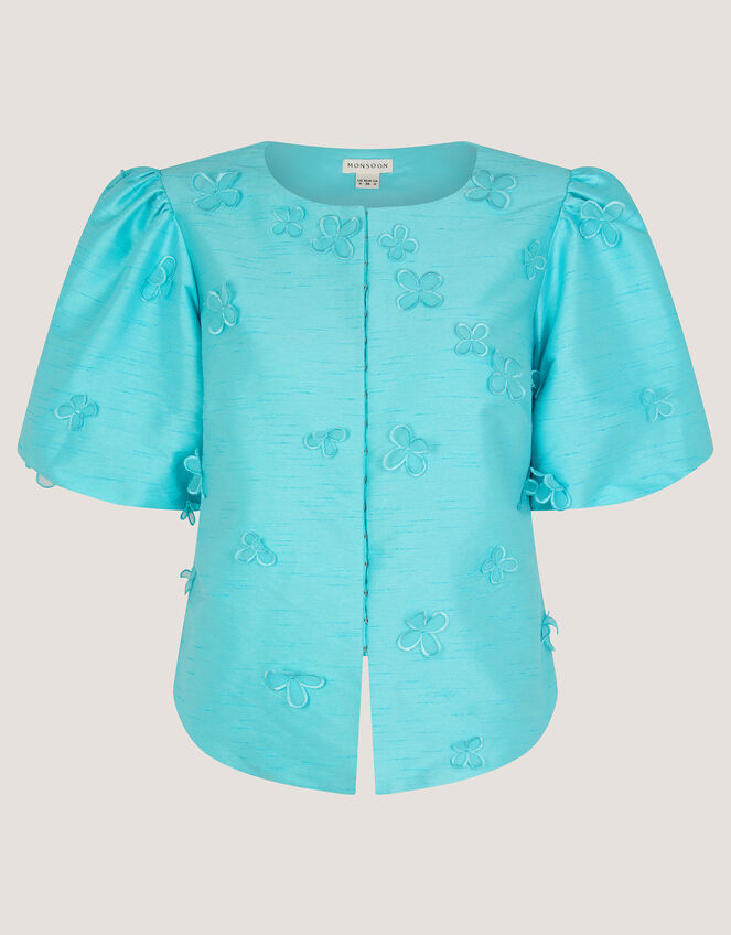 Odette Puff Sleeve Floral Appliqué Jacket Blue | Women's Jackets ...