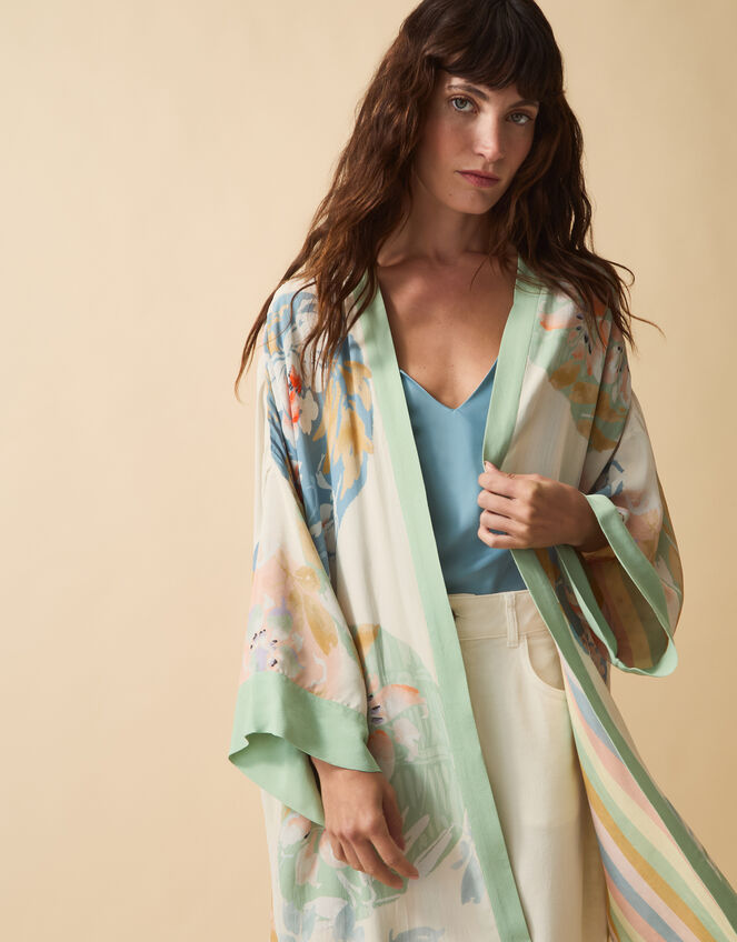 Clemence Amelie Floral Long Kimono Cream