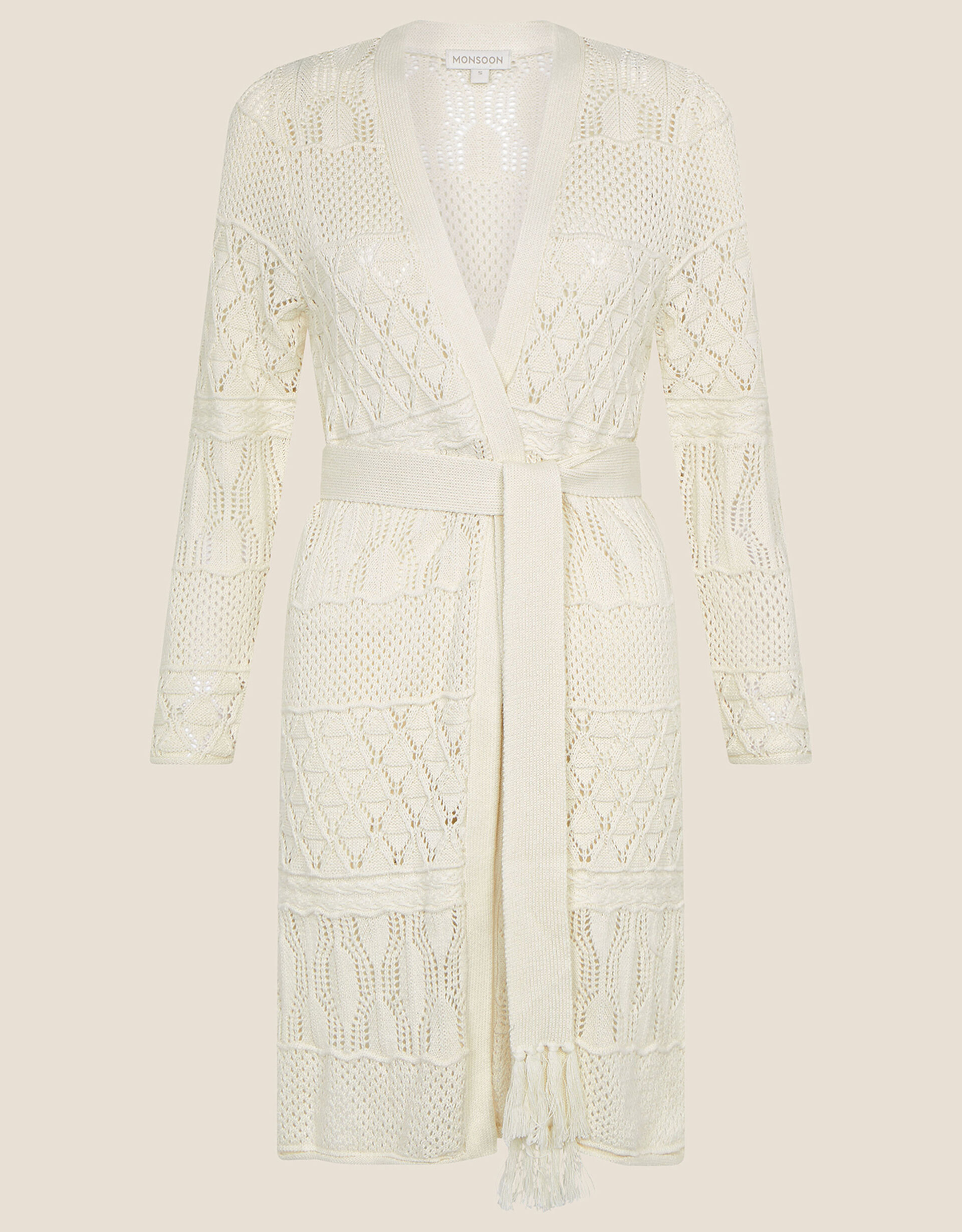 Crochet Stitch Longline Cardigan Ivory