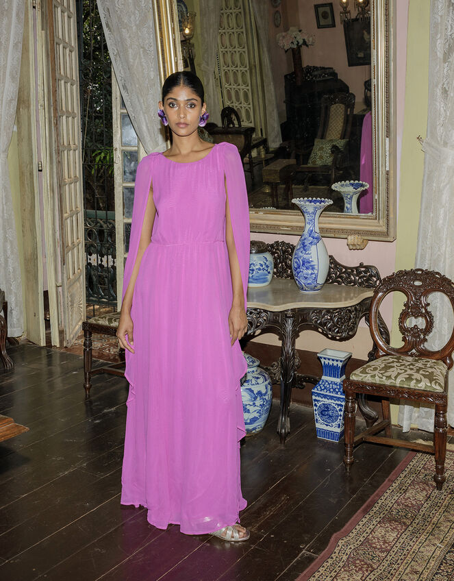 Corinne Cape Maxi Dress in Sustainable Viscose Pink | Evening Dresses ...