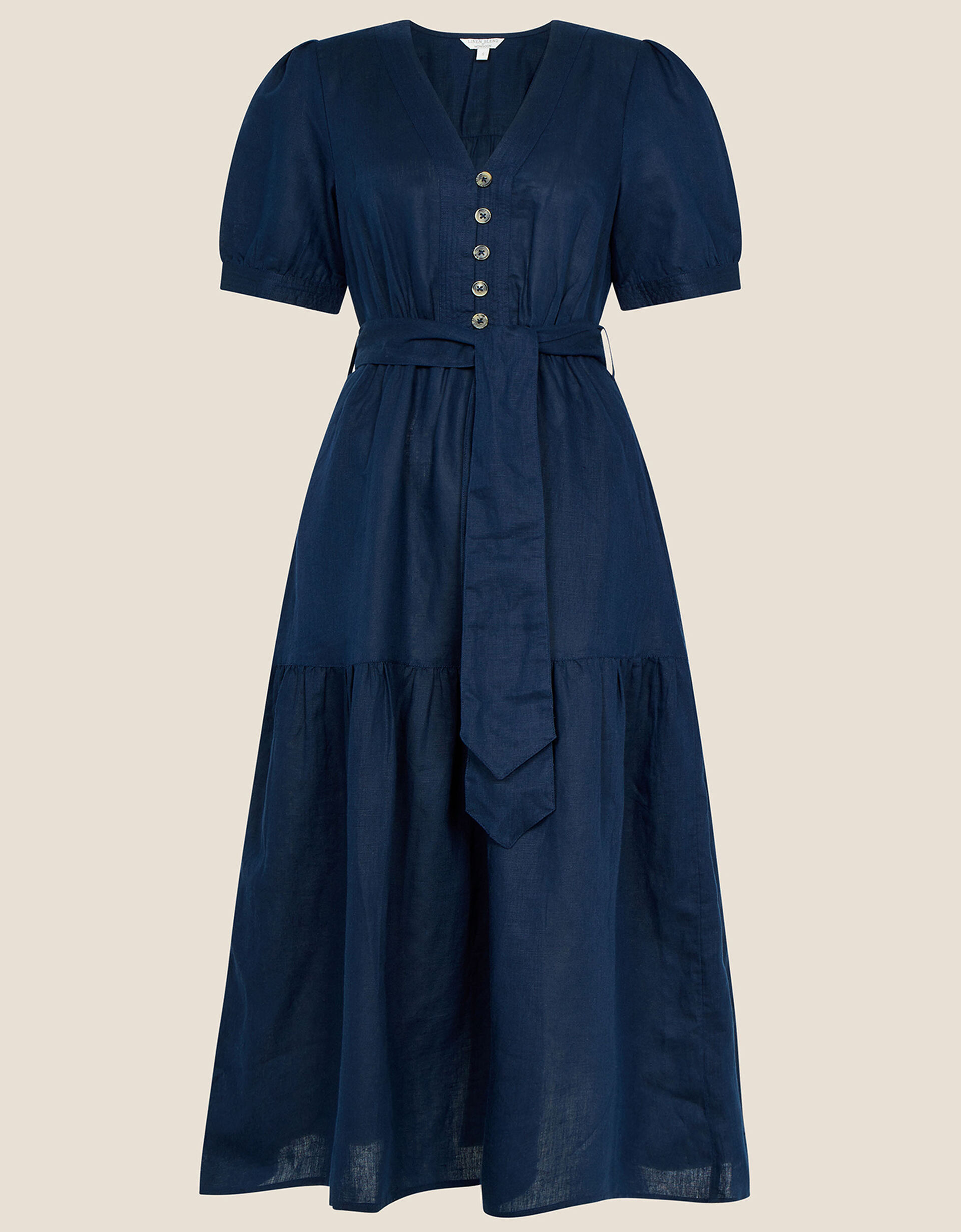 Plain Midi Dress in Linen Blend Blue