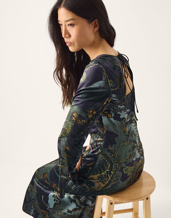 Delta Print Velvet Jersey Midi Dress Black | Midi Dresses | Monsoon Global.