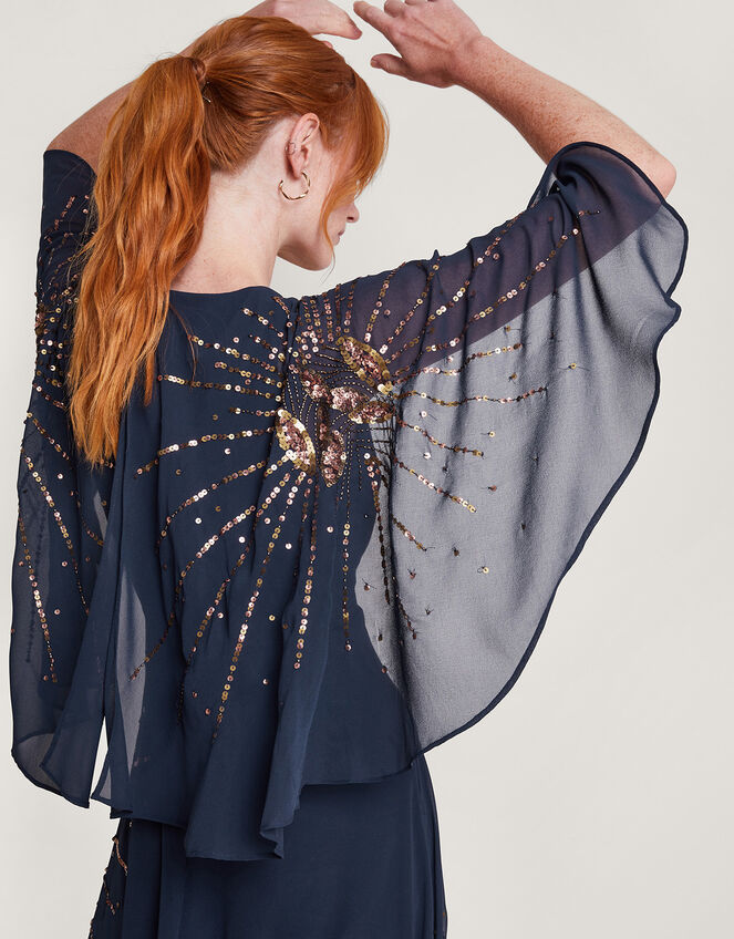 Ella Embellished Cape Dress Blue