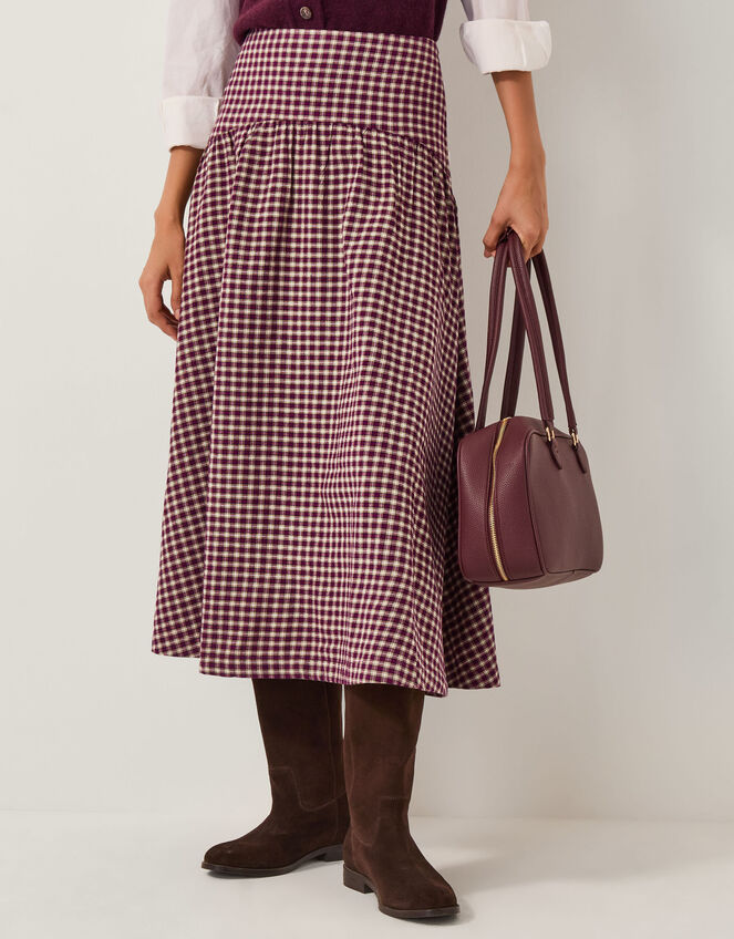 Agatha Check Drop Waist Midi Skirt Red | Skirts | Monsoon Global.
