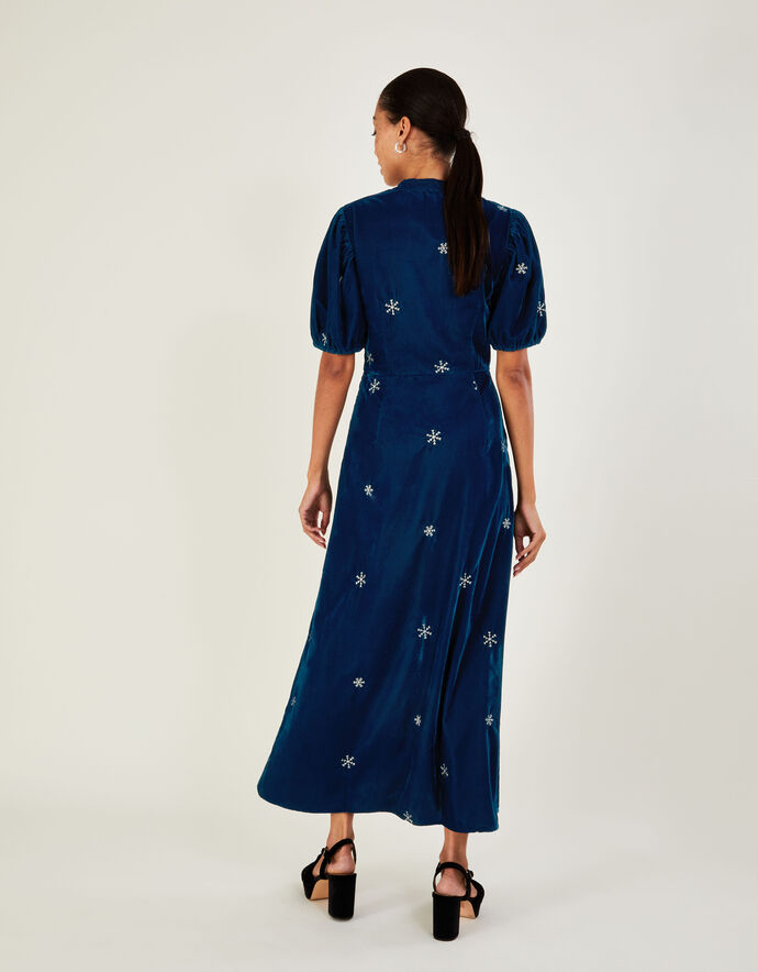 Patrice Velvet Embroidered Tea Dress Blue