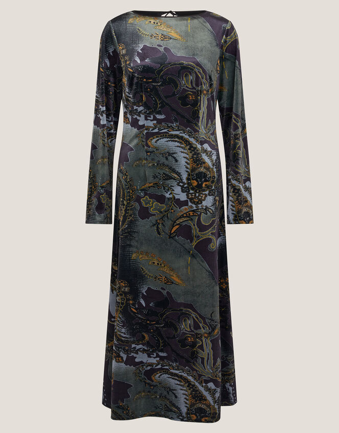 Delta Print Velvet Jersey Midi Dress Black | Midi Dresses | Monsoon ROI.
