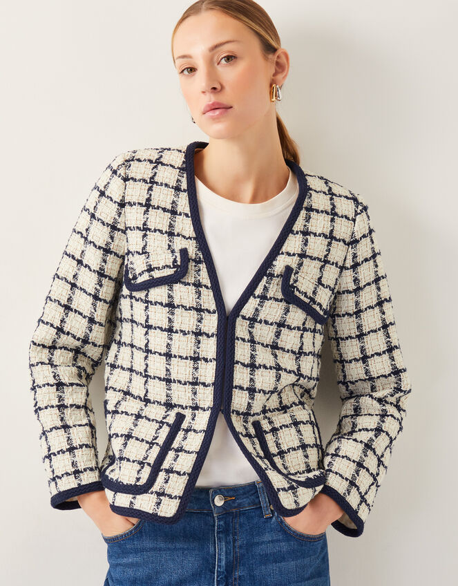 Phoebe Woven Check Jacket Blue | Women's Jackets | Monsoon Global.