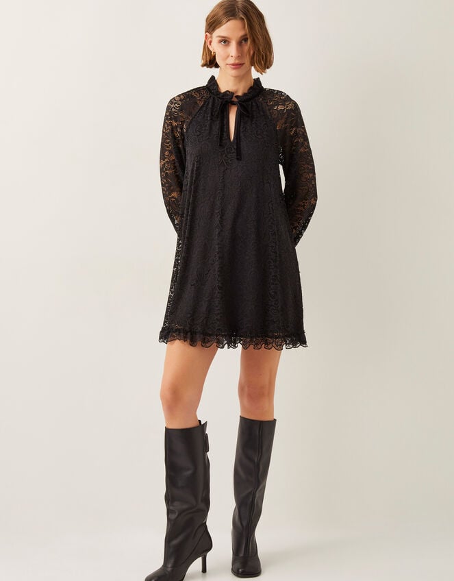 Lulu Long Sleeve Lace Mini Dress Black | Dresses | Monsoon Global.