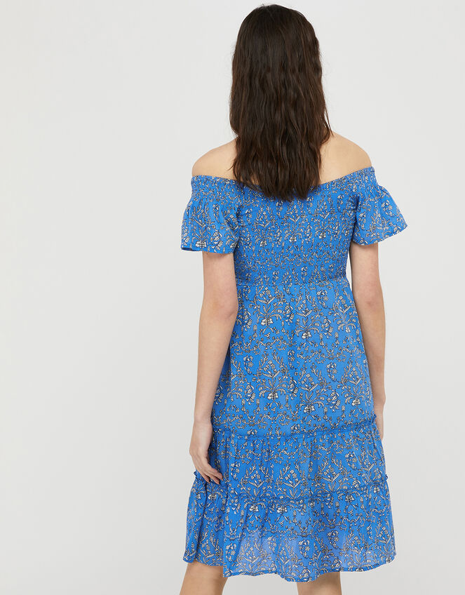 Wren Hand Screen Printed Dress in Organic Cotton Blue