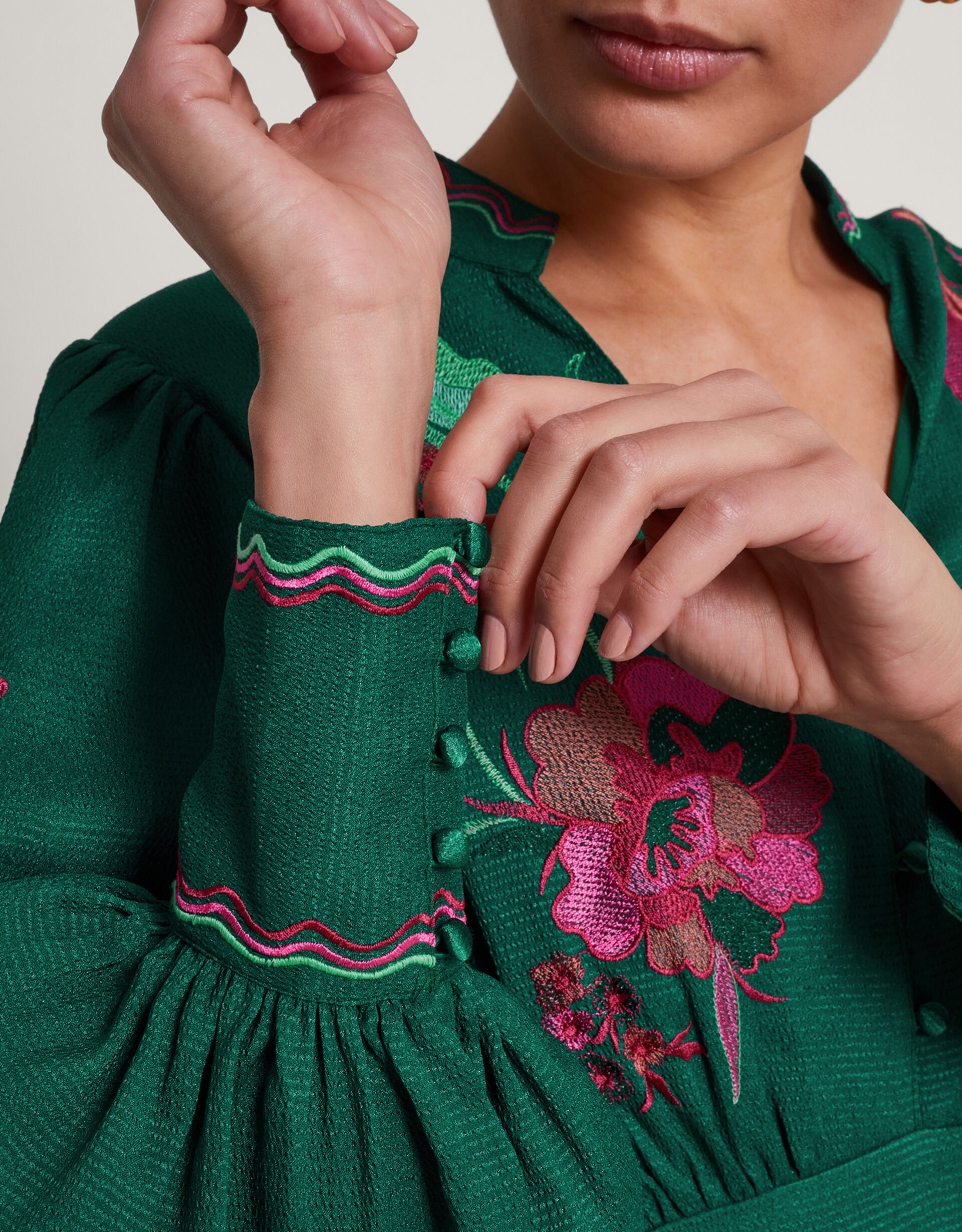 Lyra Embroidered Midi Dress Green | Evening Dresses | Monsoon US.