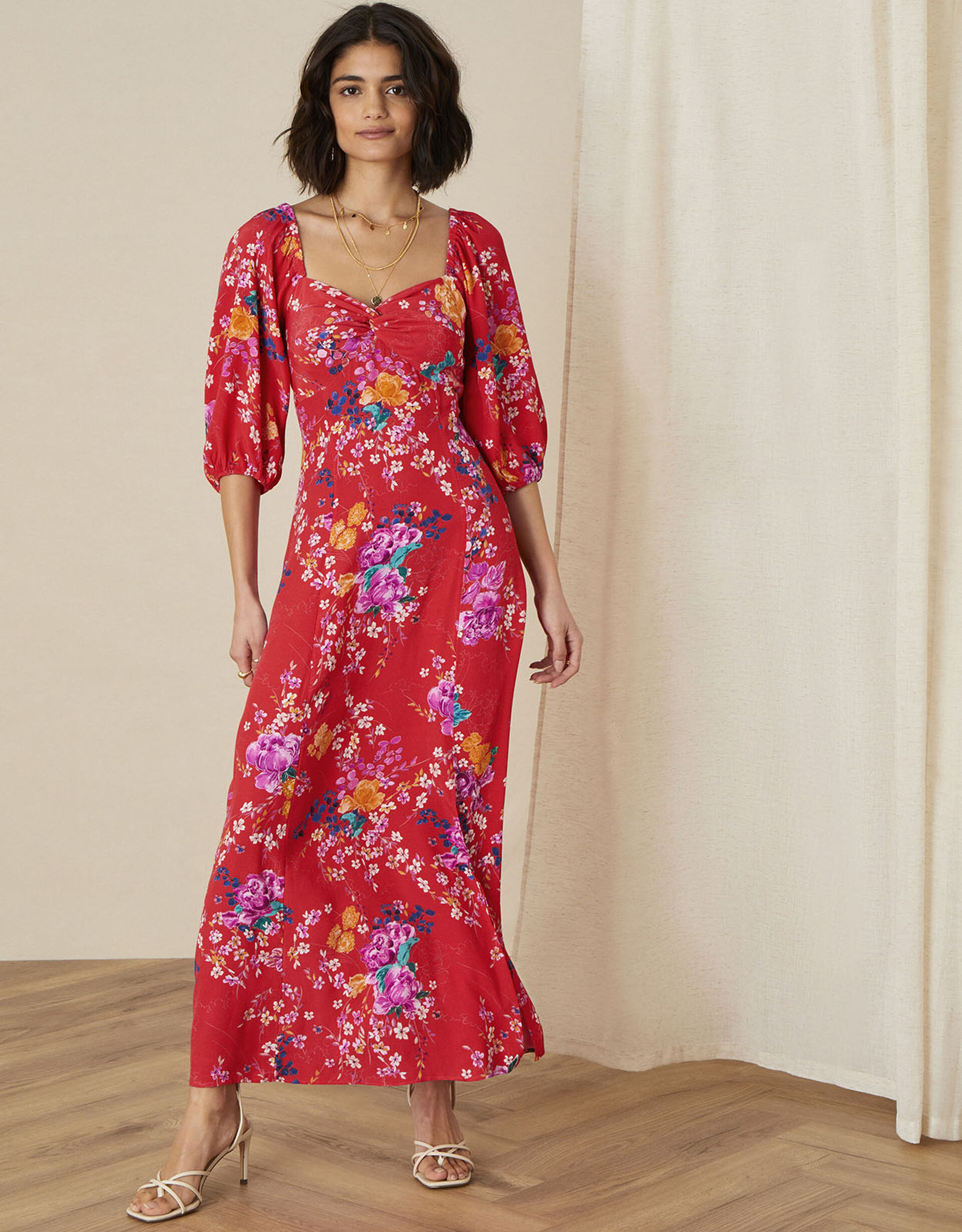 Omi Floral Print Midi Dress Red | Monsoon US Navigation Catalog ...
