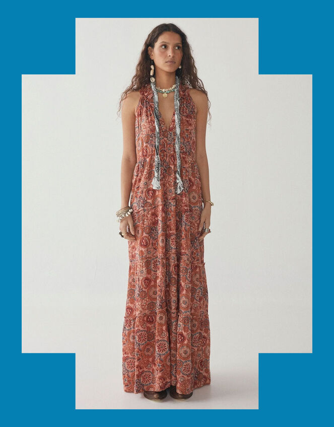 Maison Hotel Halterneck Maxi Dress Orange