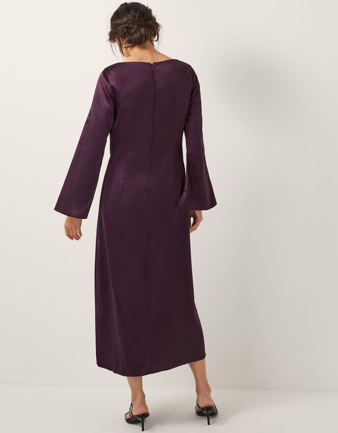 Callie Floral Satin Long Sleeve Midi Dress Purple | Evening Dresses ...