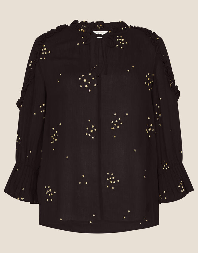 Mattie Frill Tie Neck Embellished Top Black