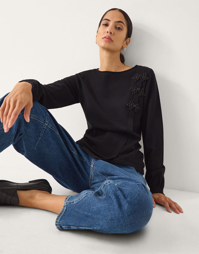 Sofia Asymmetrical Button Jumper Black | Jumpers | Monsoon Global.