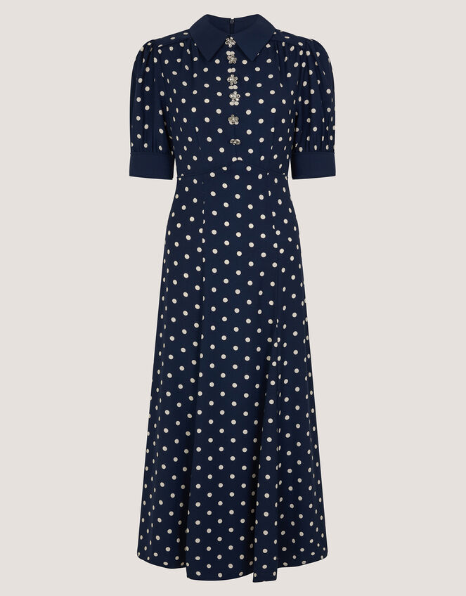 Kate Puff Sleeve Polka Dot Midi Dress Blue | Evening Dresses | Monsoon ...