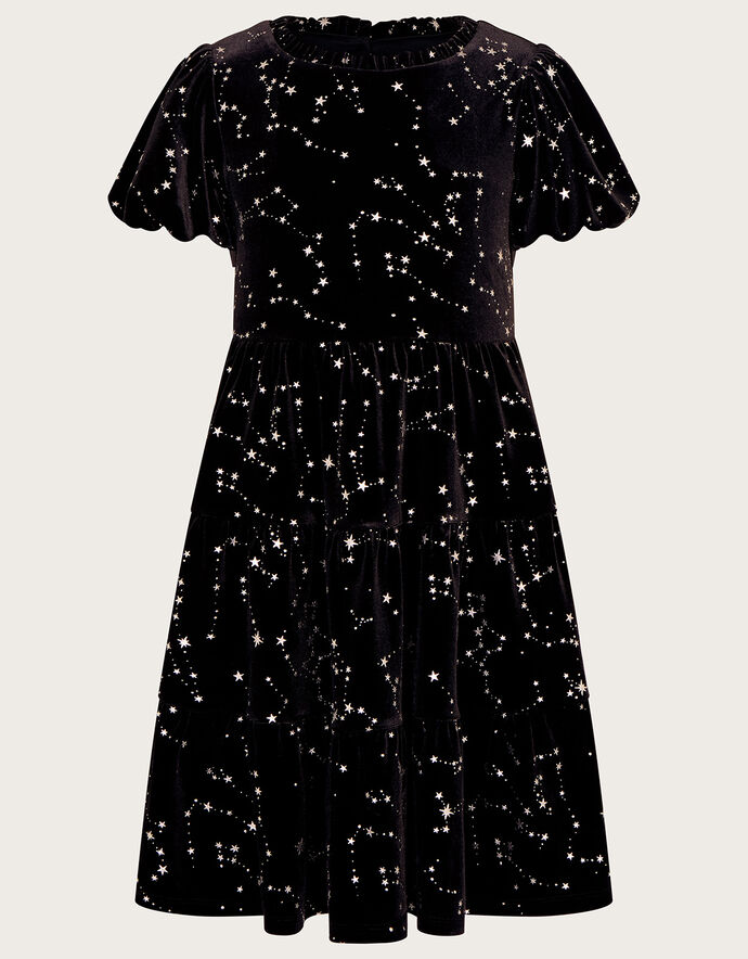 Cosmic Print Velvet Dress Black