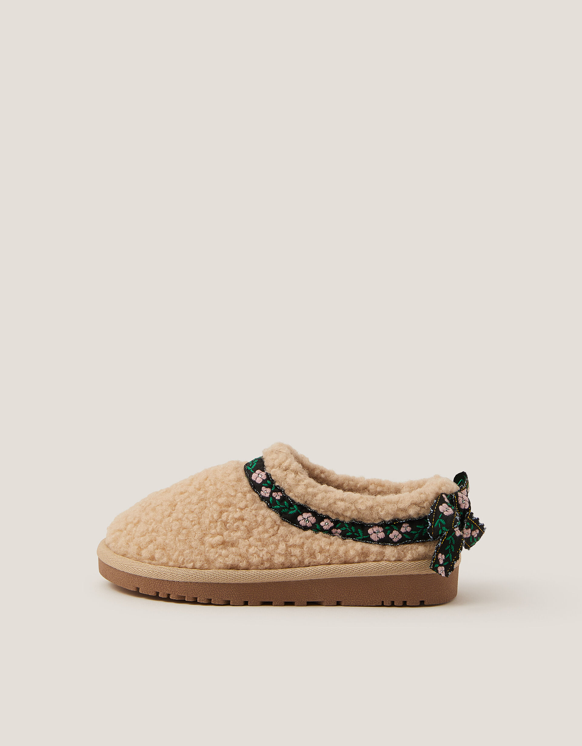 Floral Trim Borg Clogs Tan | Girls' Flat Shoes | Monsoon US.