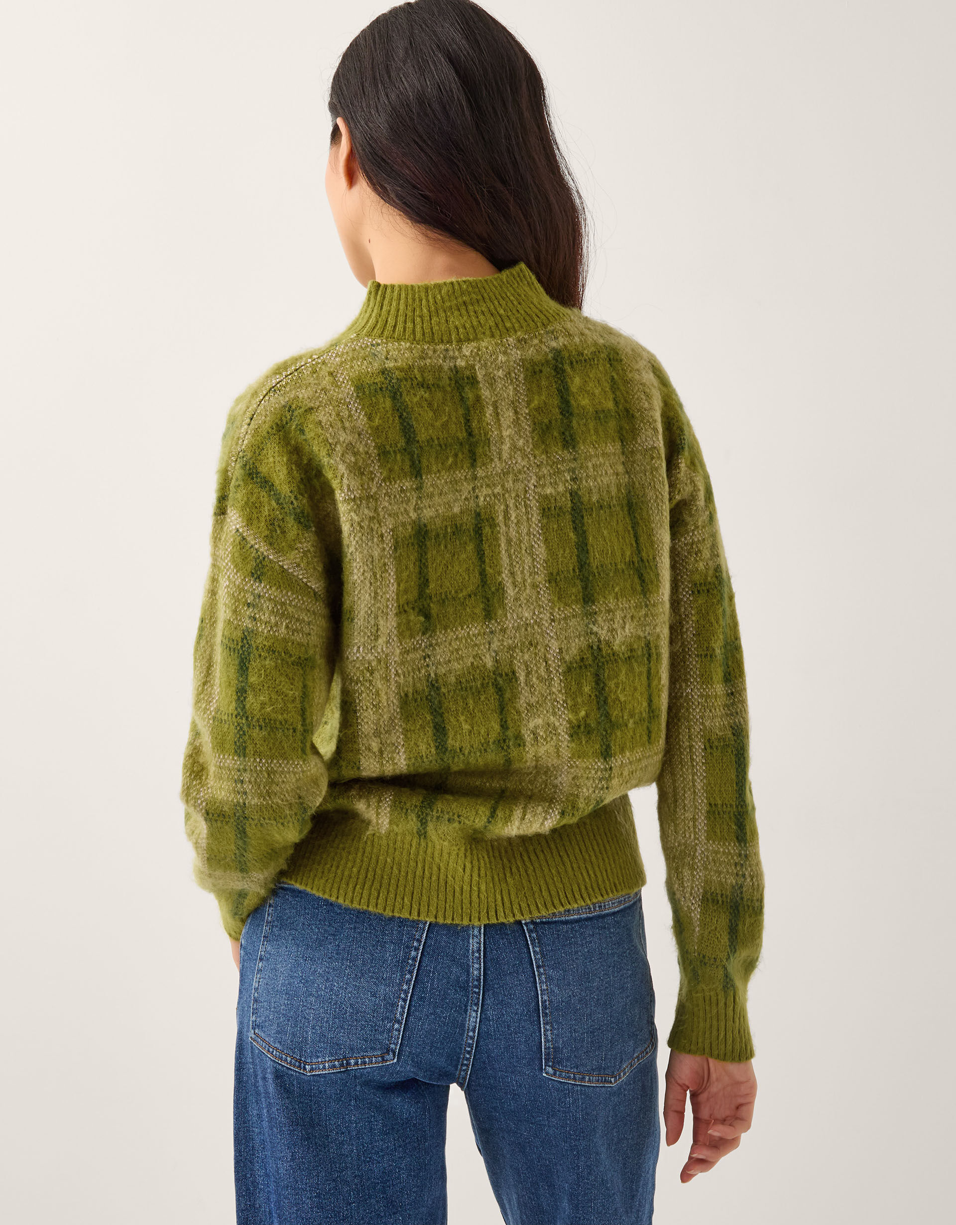 Cleo Brushed Check Print Jumper Green | Jumpers | Monsoon Global.