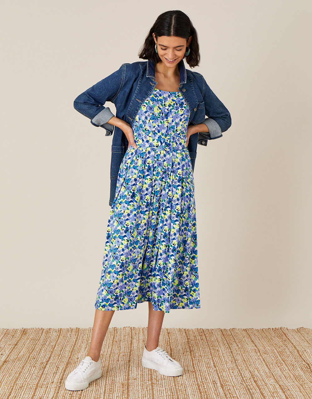 Floral Print Jersey Sundress Blue