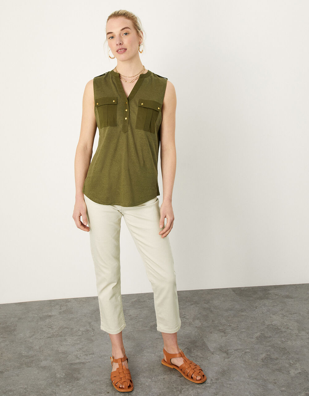 Woven Linen Tank Top Green